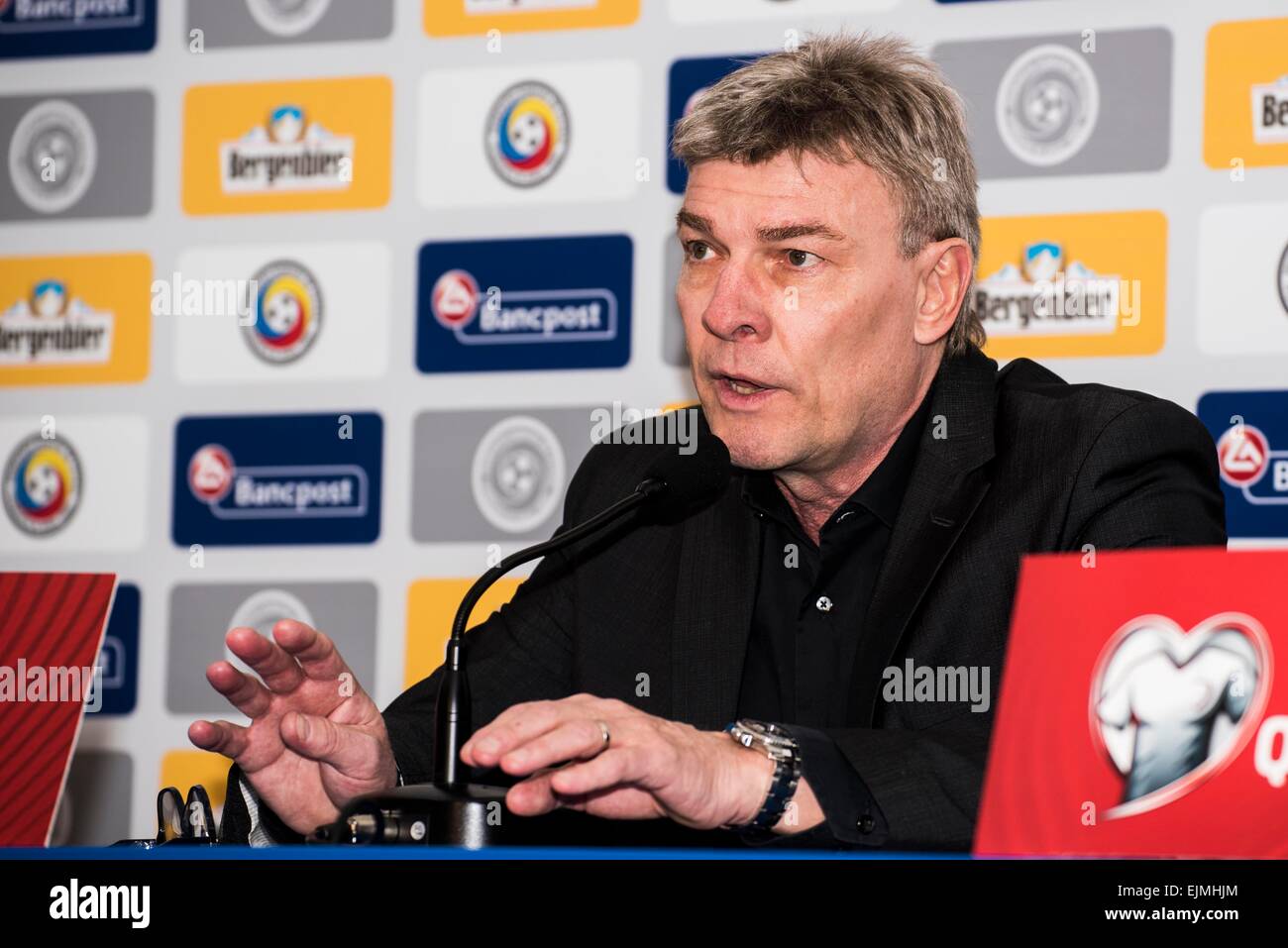 March 29, 2015: Lars Olsen the coach of Faroe Islands National Team at ...