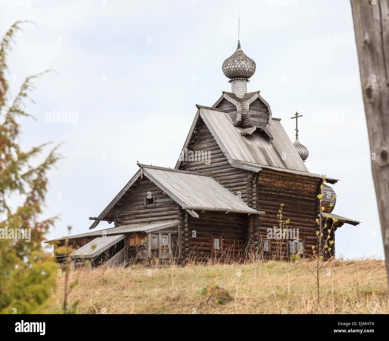 Old wooden church in traditional architectural style in the ...