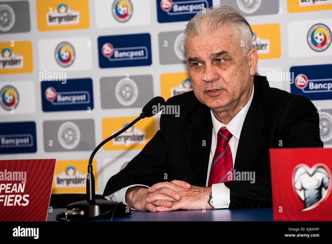 March 29, 2015: Anghel Iordanescu the coach of Romania National Team at ...