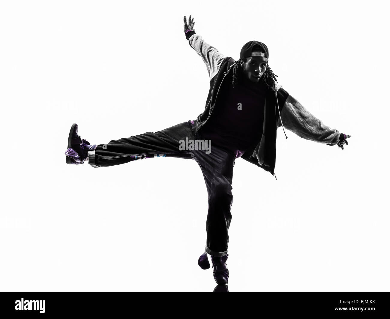 one hip hop acrobatic break dancer breakdancing young man silhouette ...