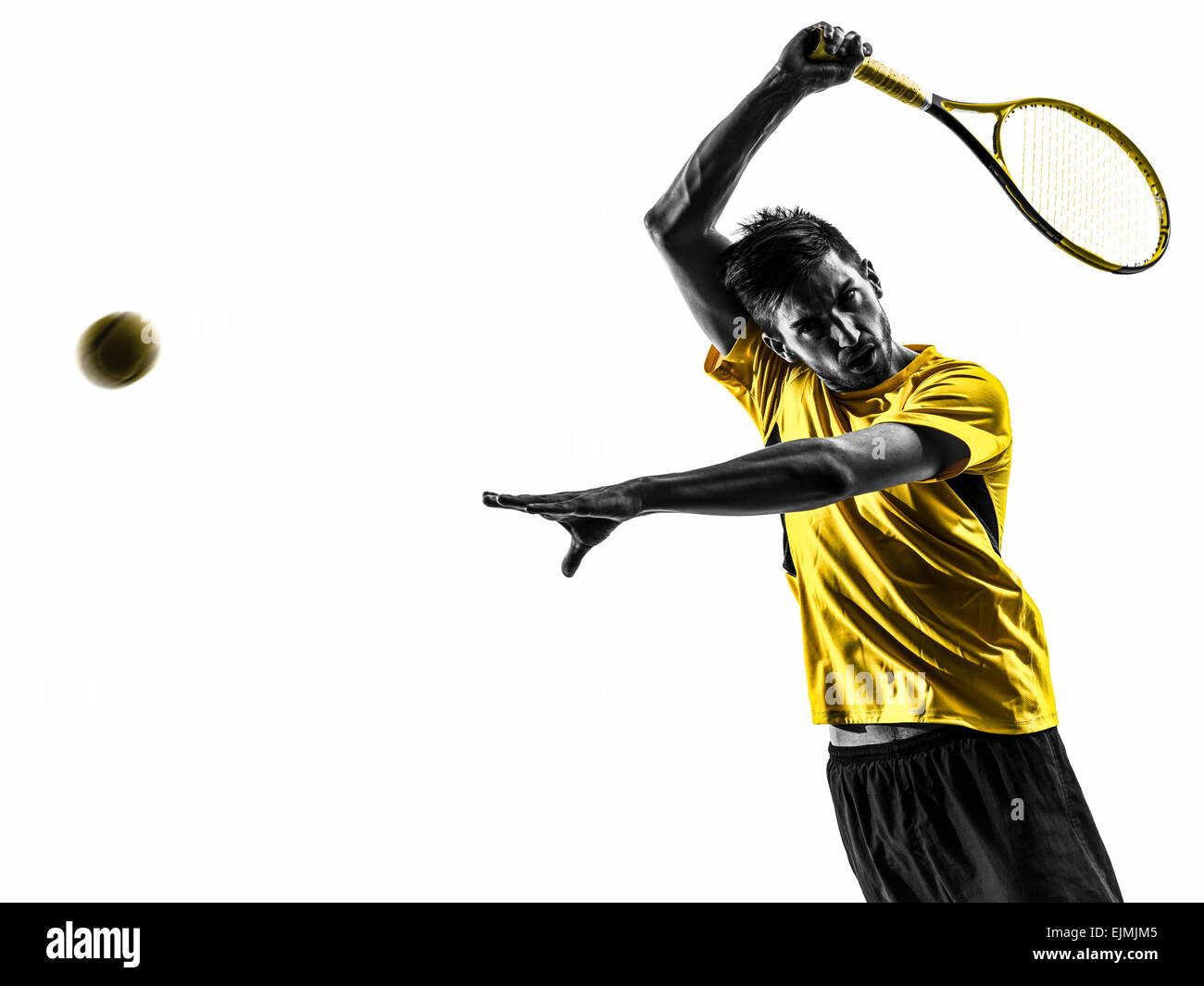 one man tennis player portrait in silhouette on white background Stock ...