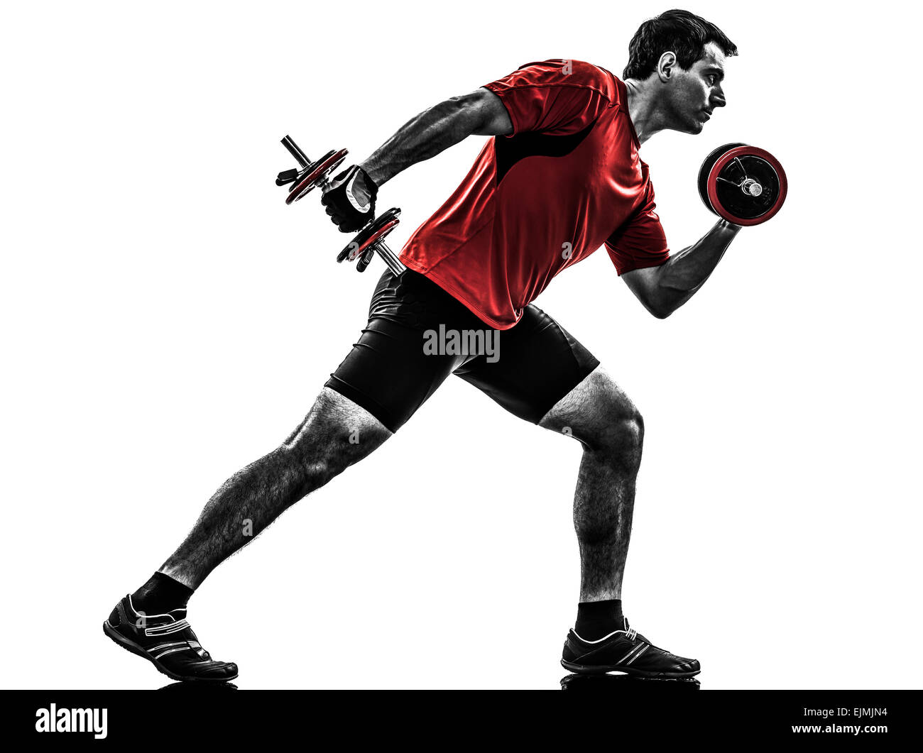 one man exercising weight training on white background Stock Photo - Alamy