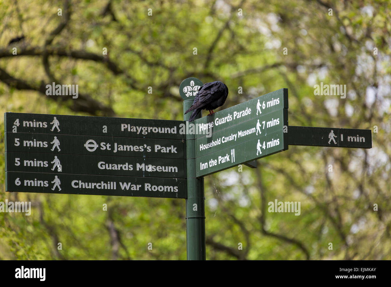 Signpost to famous London landmarks, St. James's Park, London Stock ...