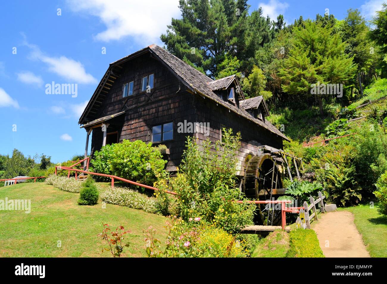 Traditional water mill of German immigrants in Frutillar, Chile Stock ...