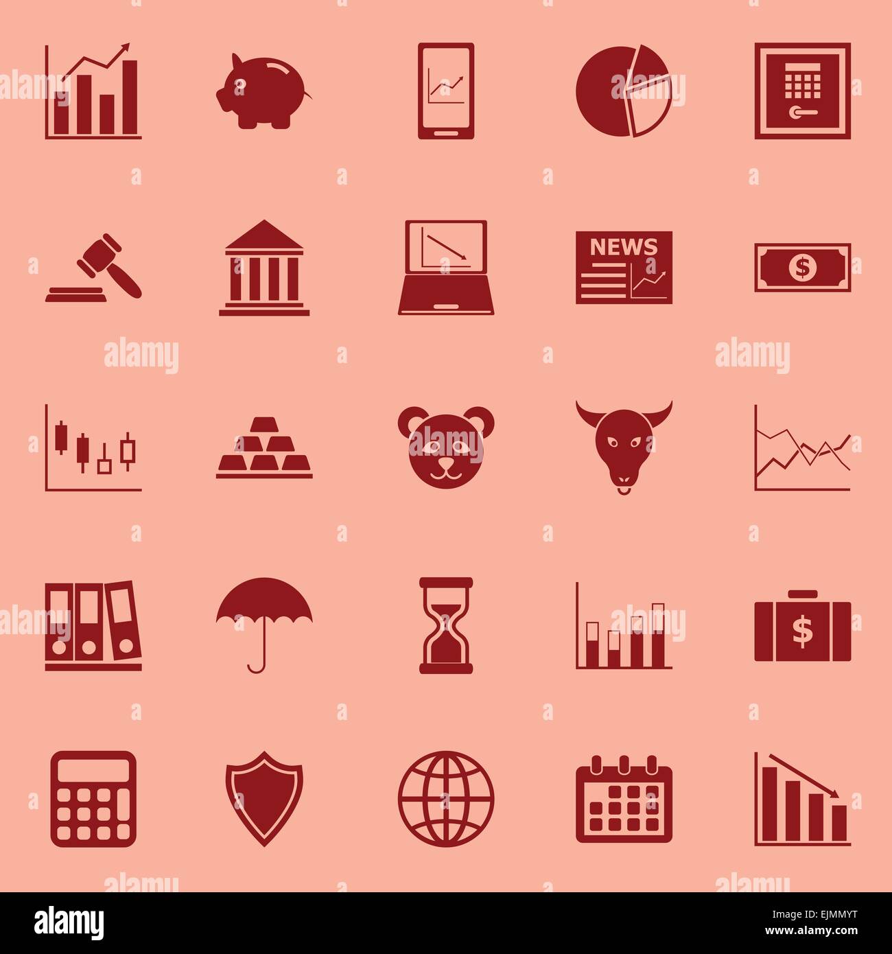 Stock market color icons on red background, stock vector Stock Vector ...