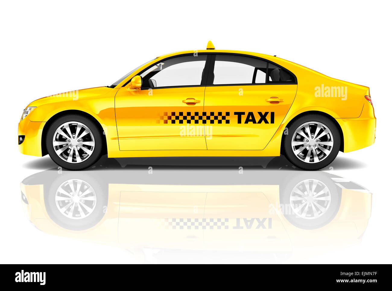Side View Studio Shot Of Yellow Sedan Taxi Car Stock Photo - Alamy