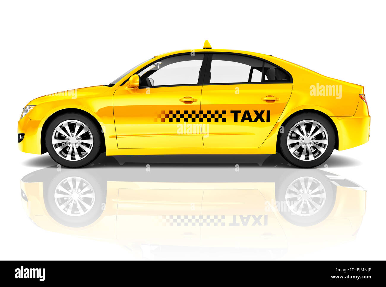 Side View Studio Shot Of Yellow Sedan Taxi Car Stock Photo - Alamy