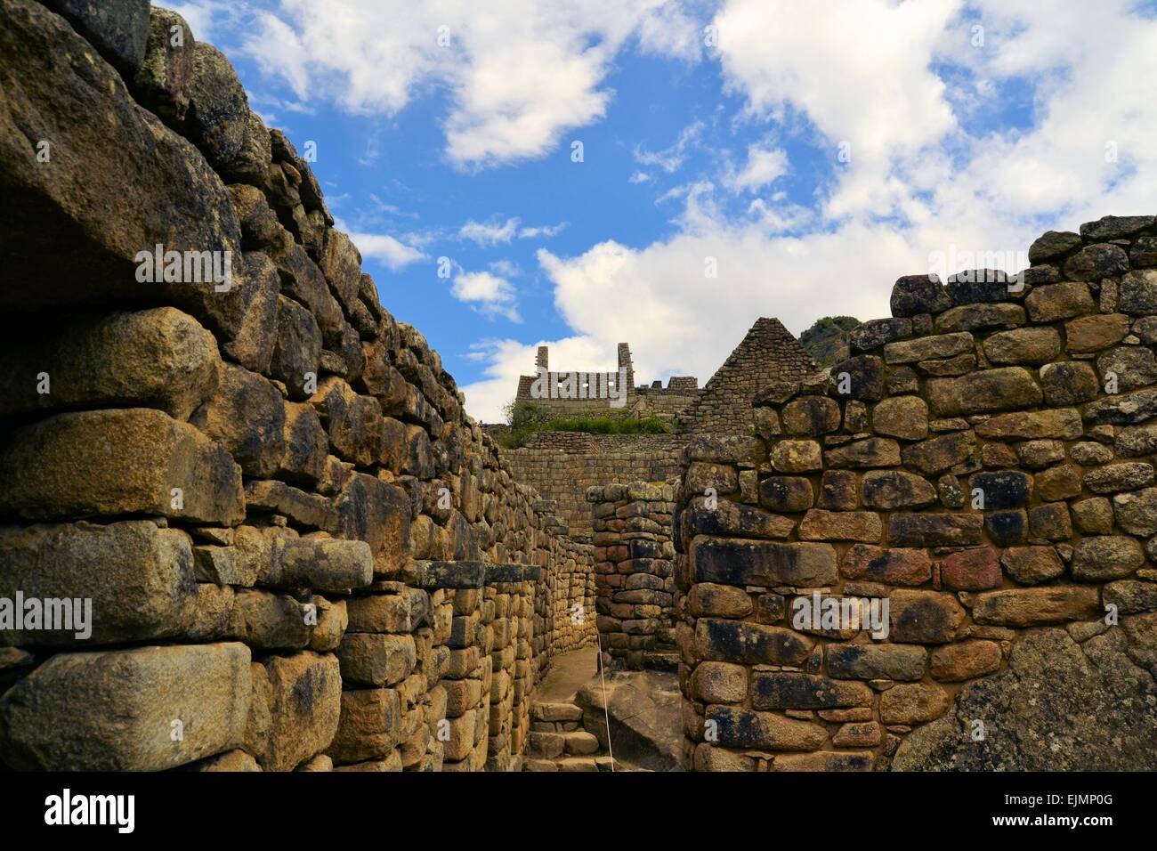 Close up detailed view of Machu Picchu, lost Inca city in the Andes ...