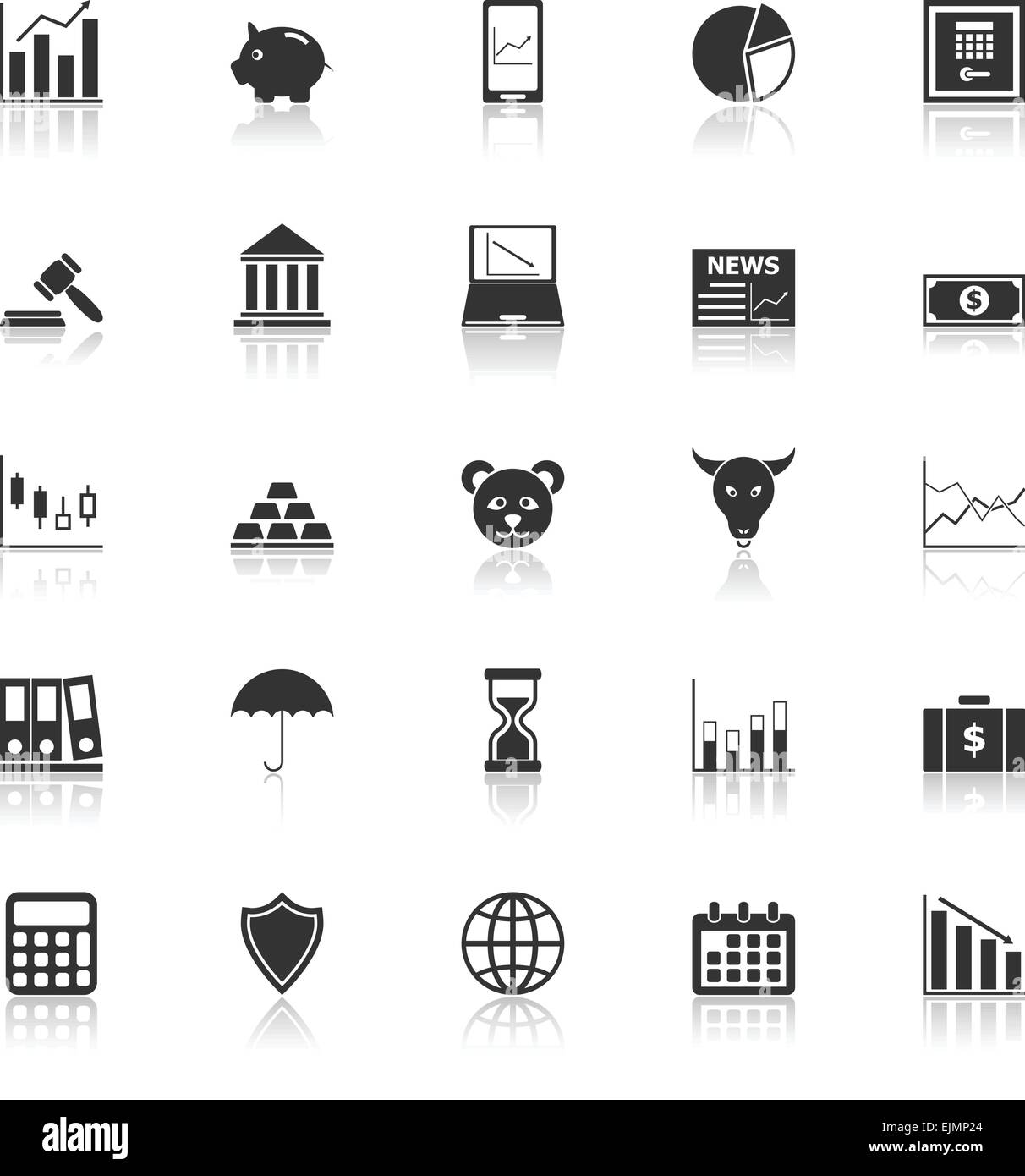 Stock market icons with reflect on white background, stock vector Stock ...