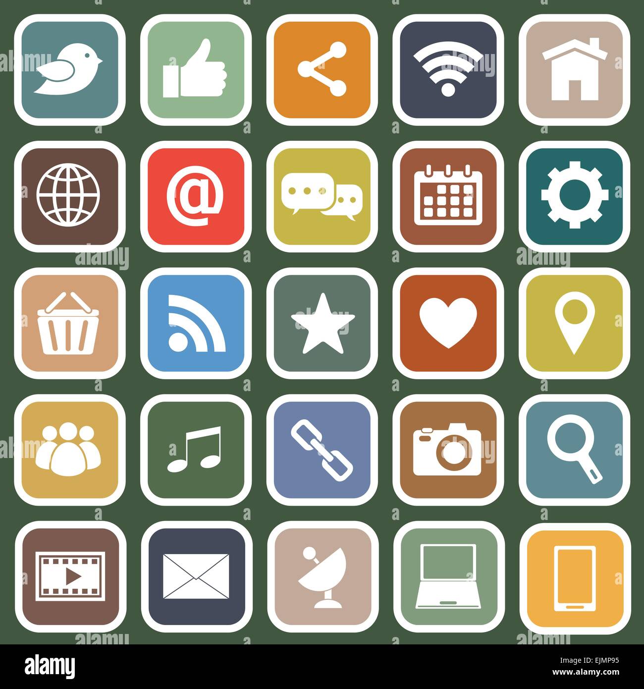 Social media flat icons on green background, stock vector Stock Vector ...