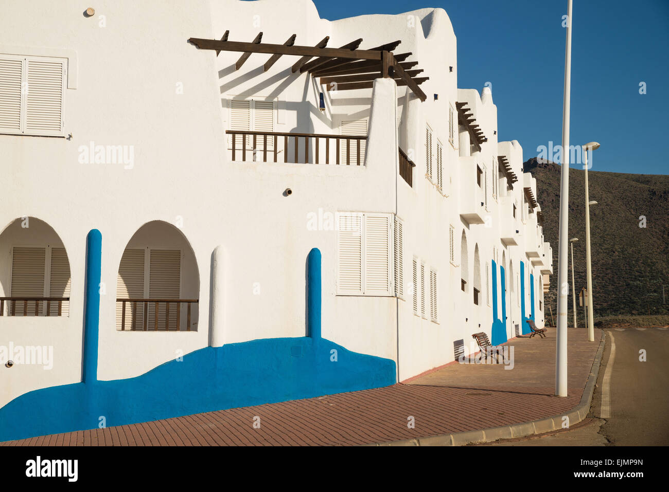 Blue and white, Mediterranean colors on a facade Stock Photo - Alamy