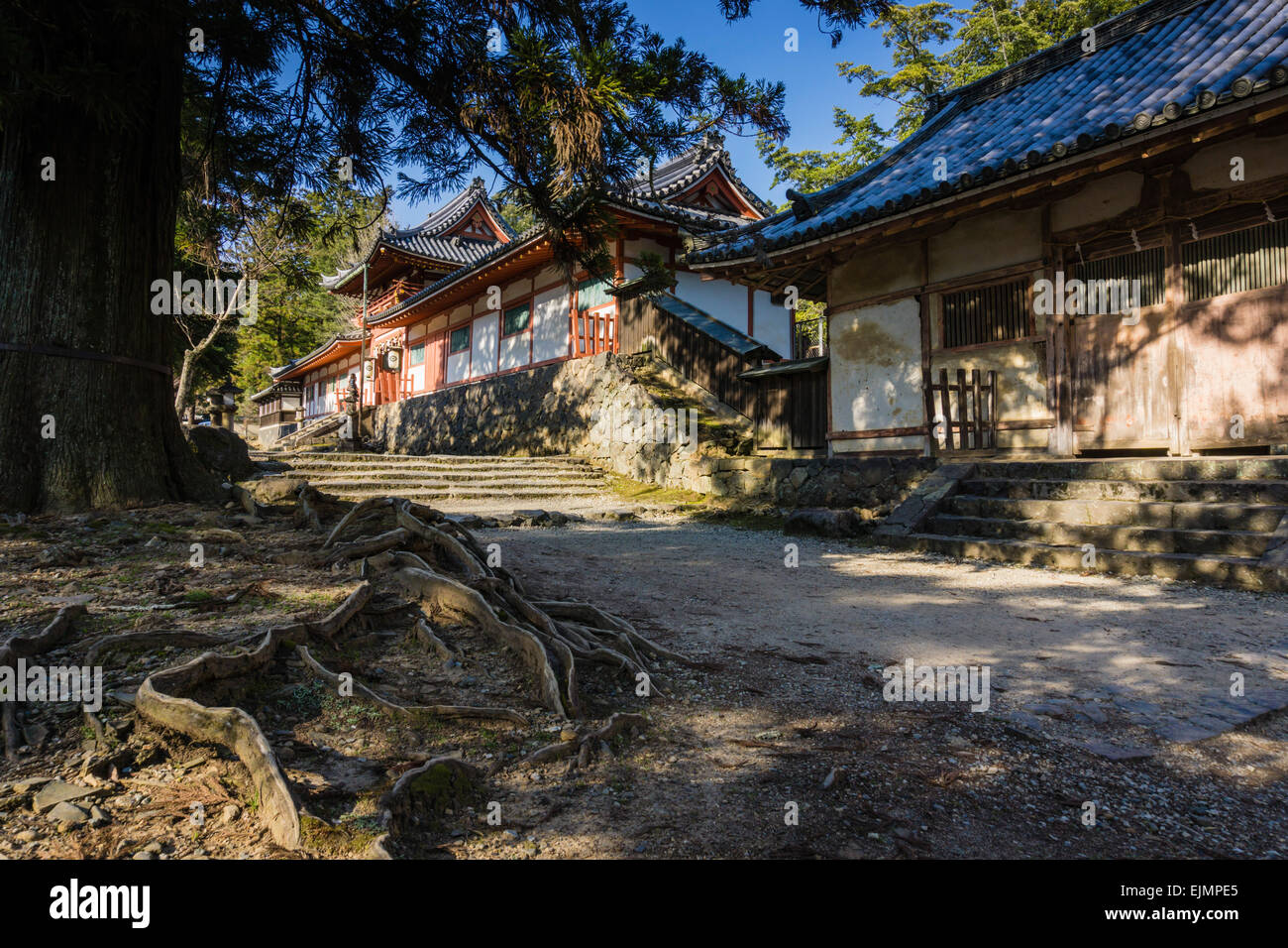 View of the old Tamukeyama Hachiman Shinto Shrine in the grounds of ...