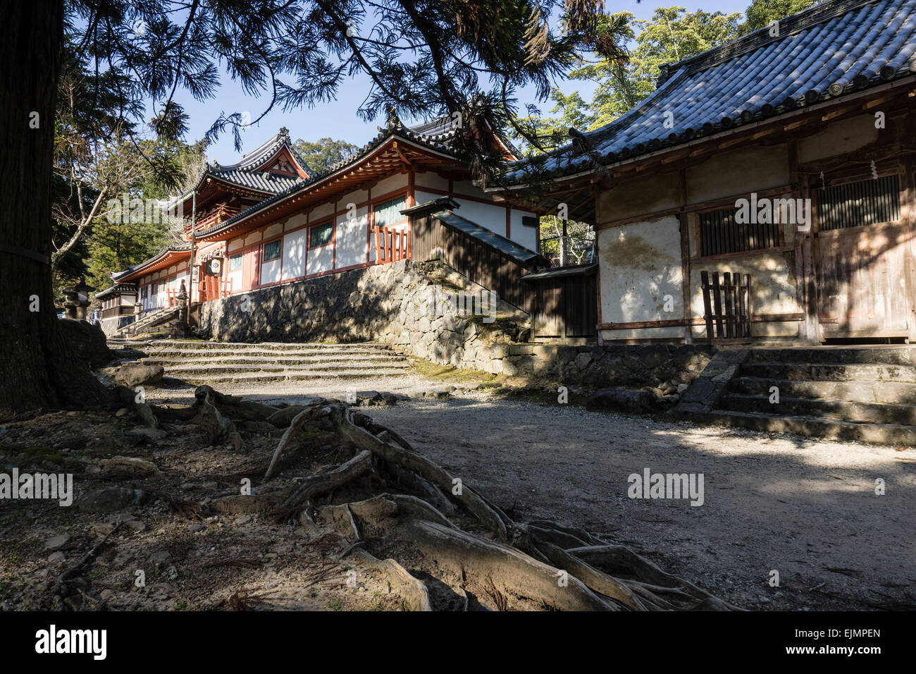 View of the old Tamukeyama Hachiman Shinto Shrine in the grounds of ...