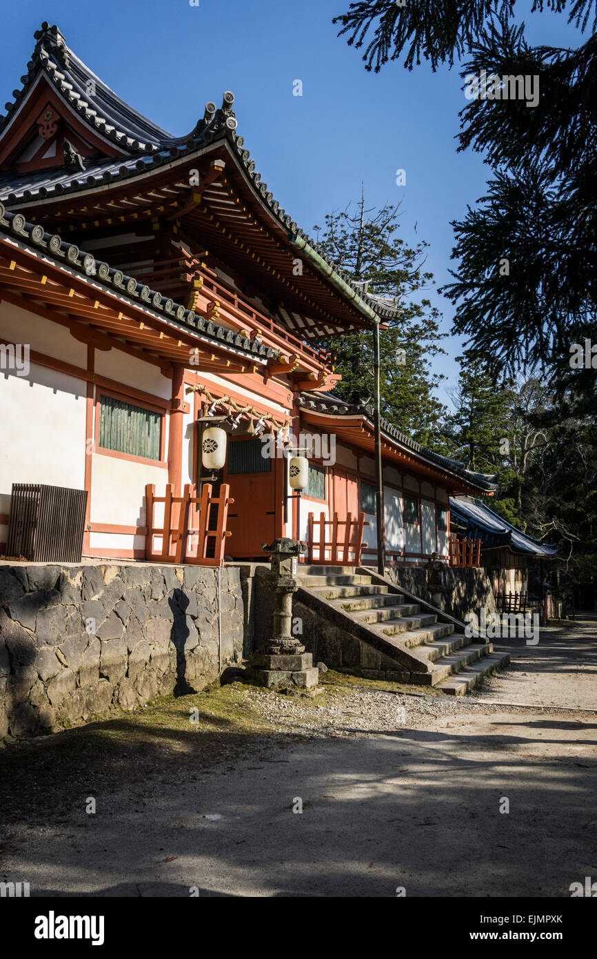 View of the old Tamukeyama Hachiman Shinto Shrine in the grounds of ...
