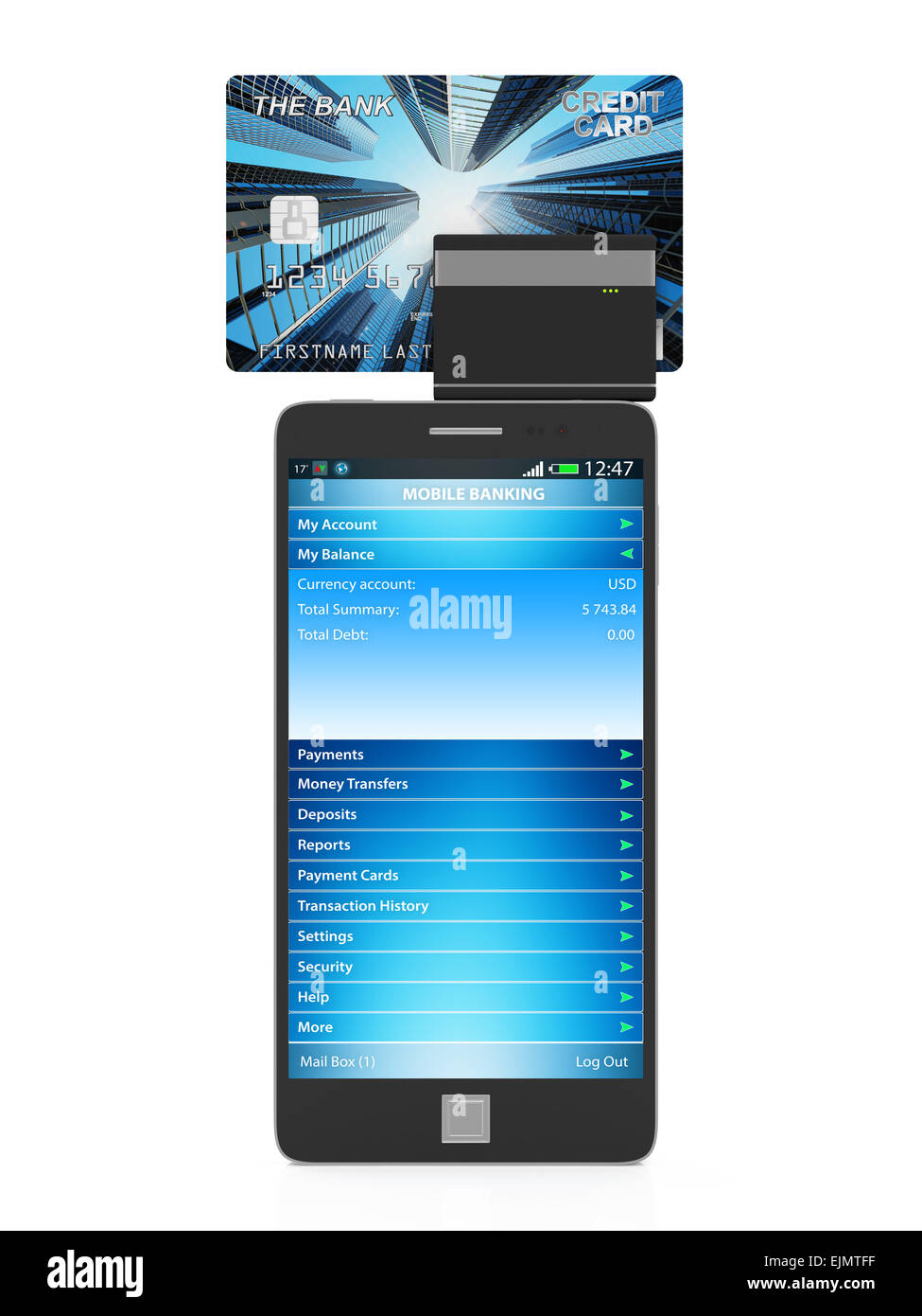 Mobile Banking and Payment Concept. Touchscreen Smart Phone with Credit ...