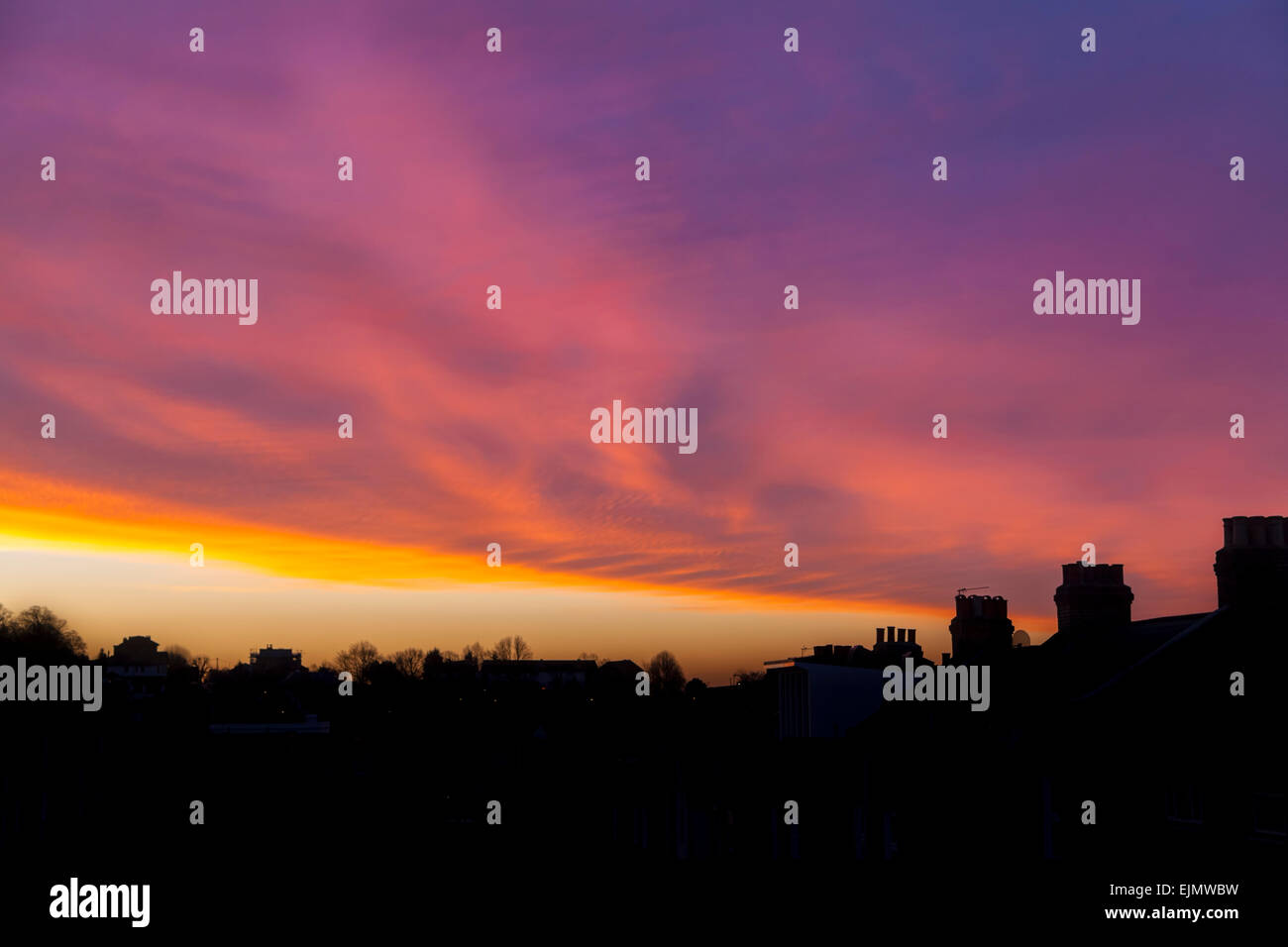 London, UK. 30th March 2015. UK Weather: Sunrise over Forest Hill in ...