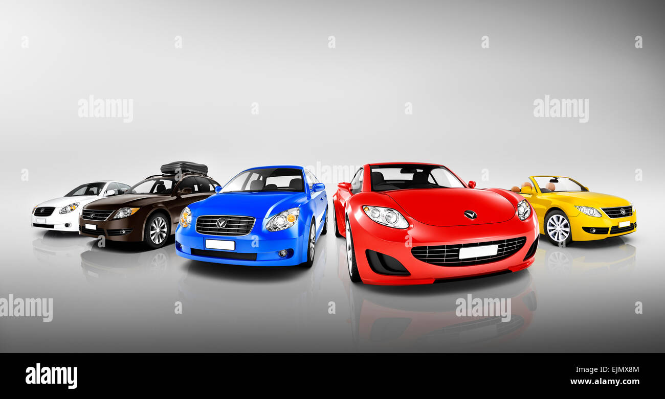 Group of Multi Colored Modern Cars Stock Photo - Alamy