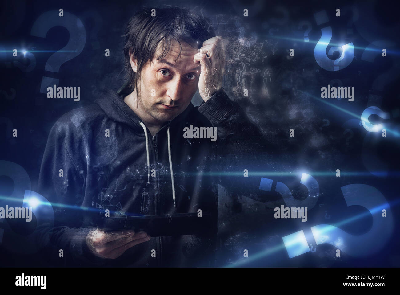 Digital Tablet Computer Noob, Adult Caucasian Man is a Newbie in using ...