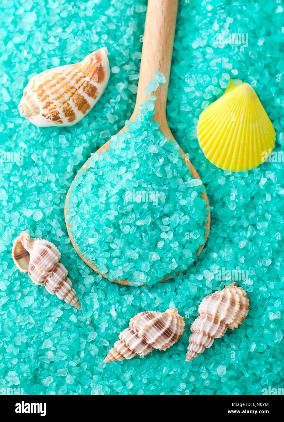 Blue sea salt in spoon and seashell Stock Photo - Alamy