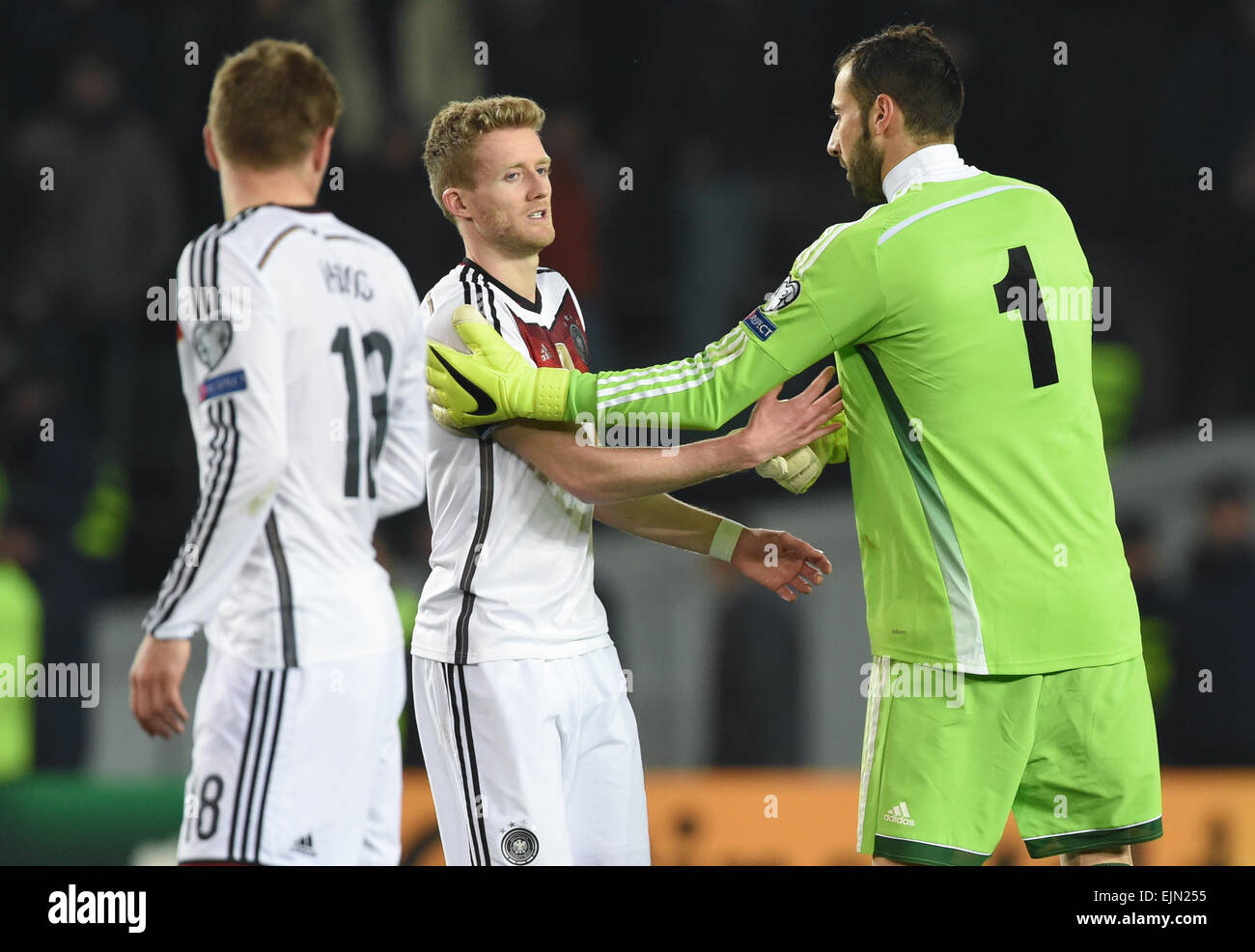 Germany's Toni Kroos (L-R) and Andre Schuerrle shake hands with Georgia ...