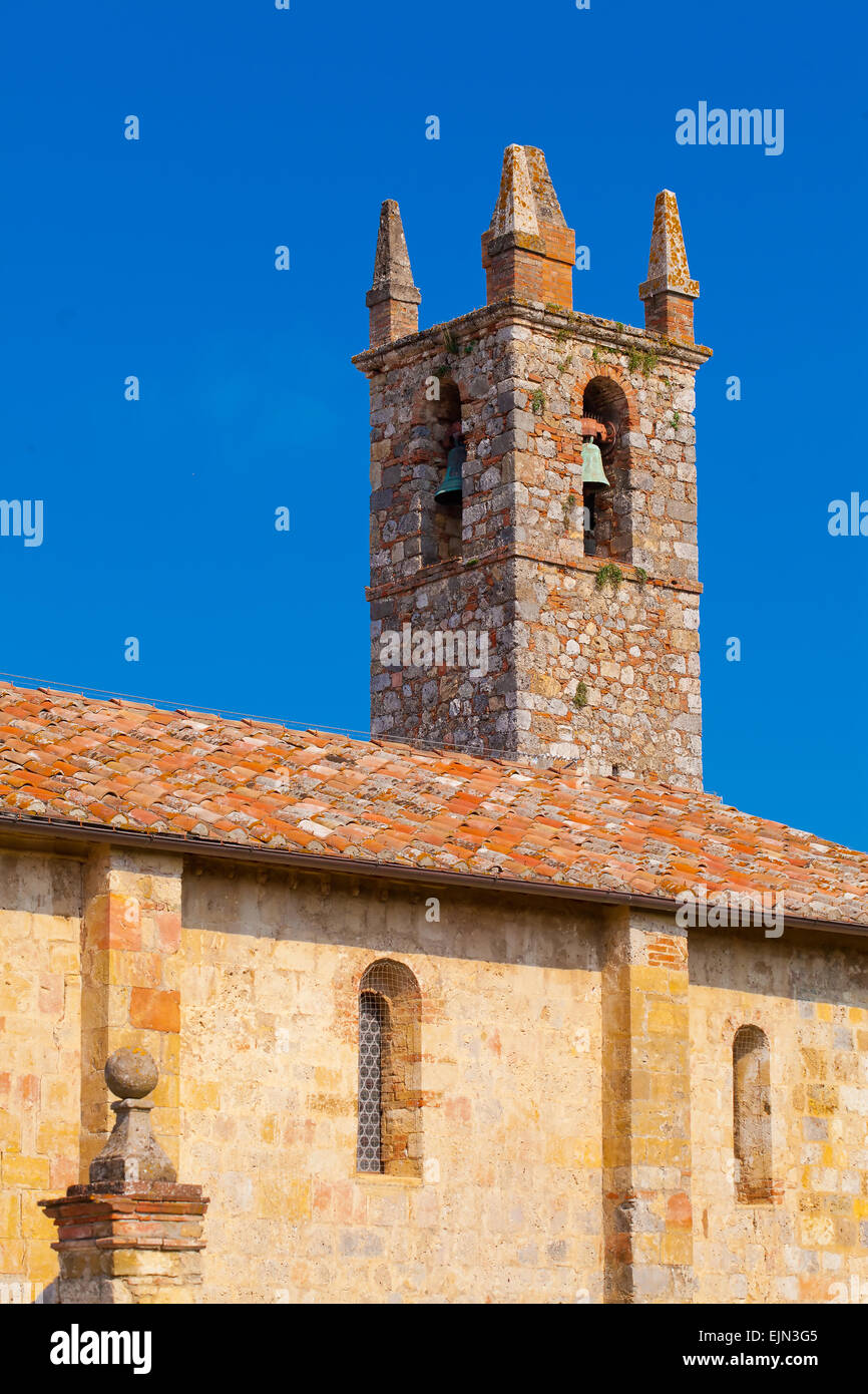 Medieval bell tower with old bells against blue sky Stock Photo - Alamy