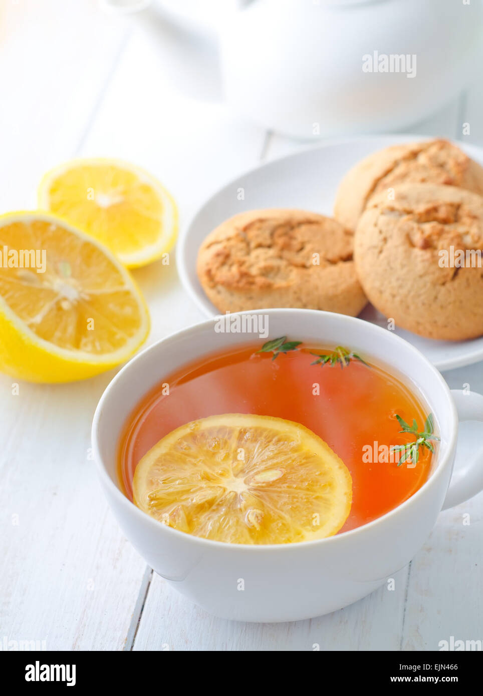 Fresh tea with lemon in the white cup Stock Photo - Alamy
