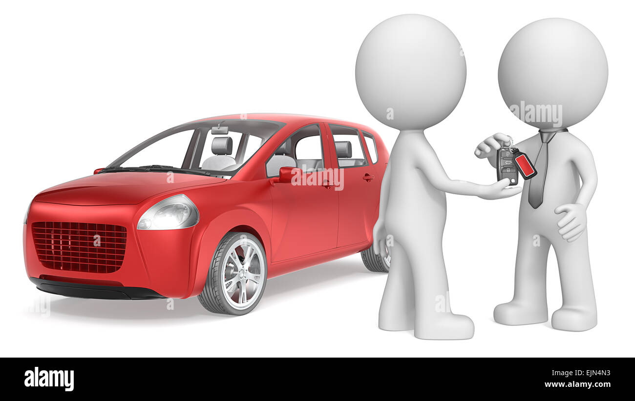 Buy a Car. The dude 3D character getting Keys to Red Car. No Branded ...