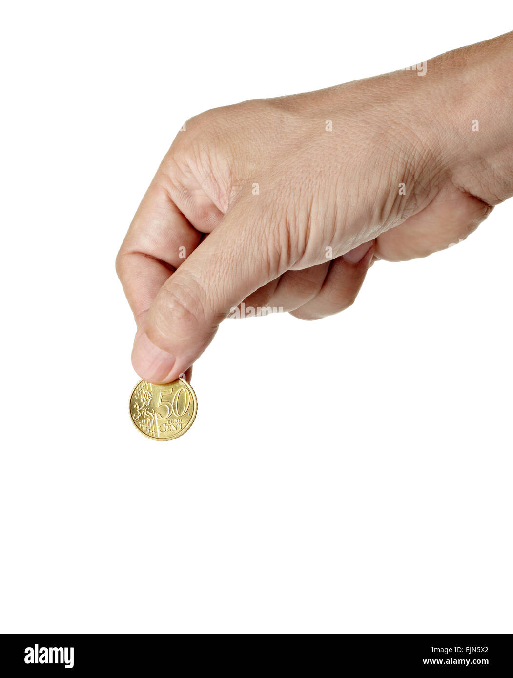 hand holding a euro coin on white background with clipping path Stock ...