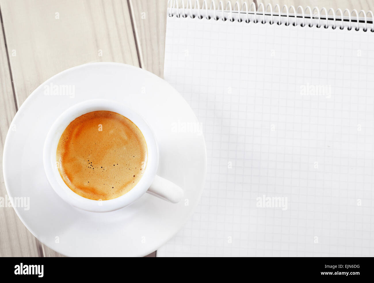 Coffee in the white cup and note Stock Photo - Alamy