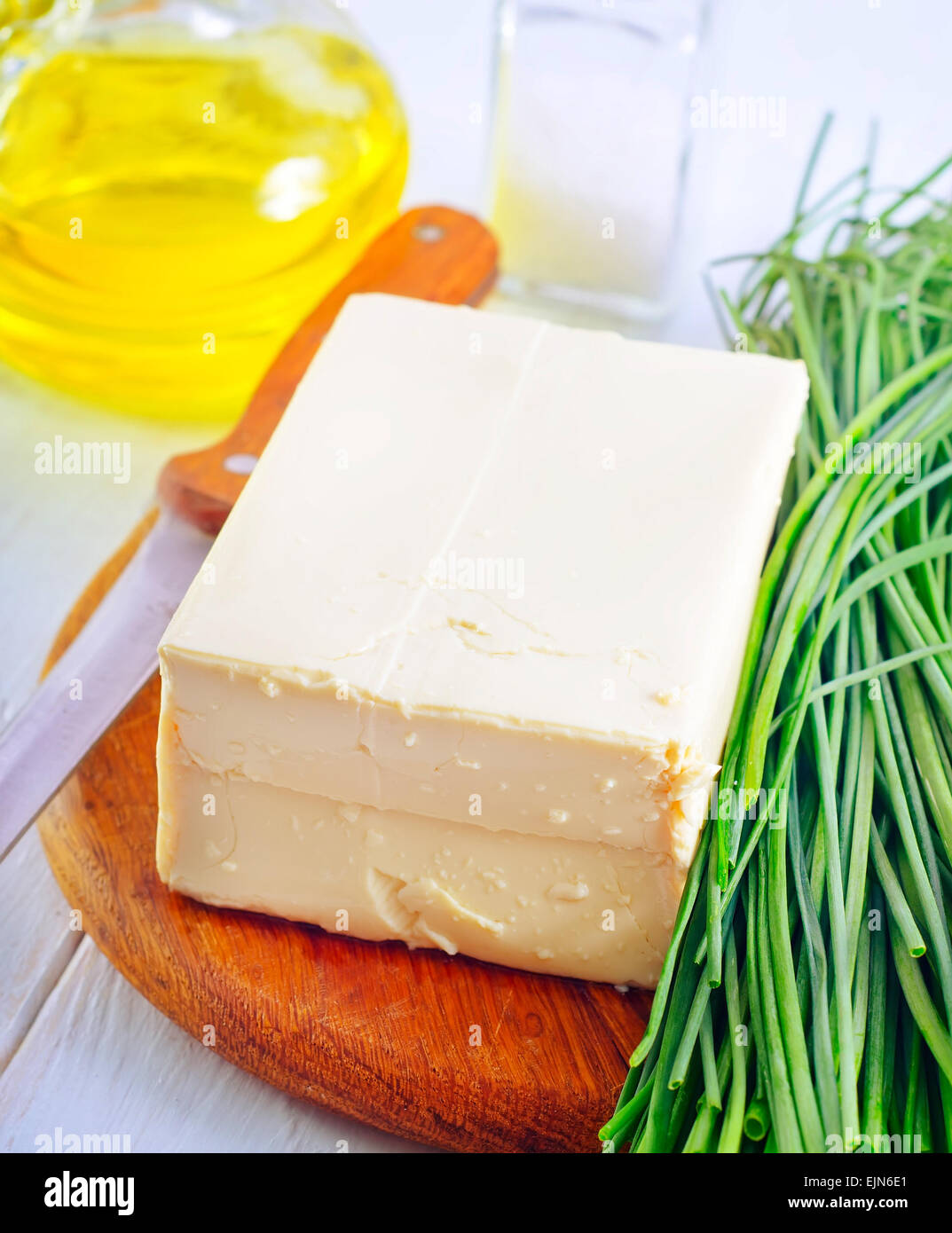 fresh cheese tofu on the wooden board Stock Photo - Alamy