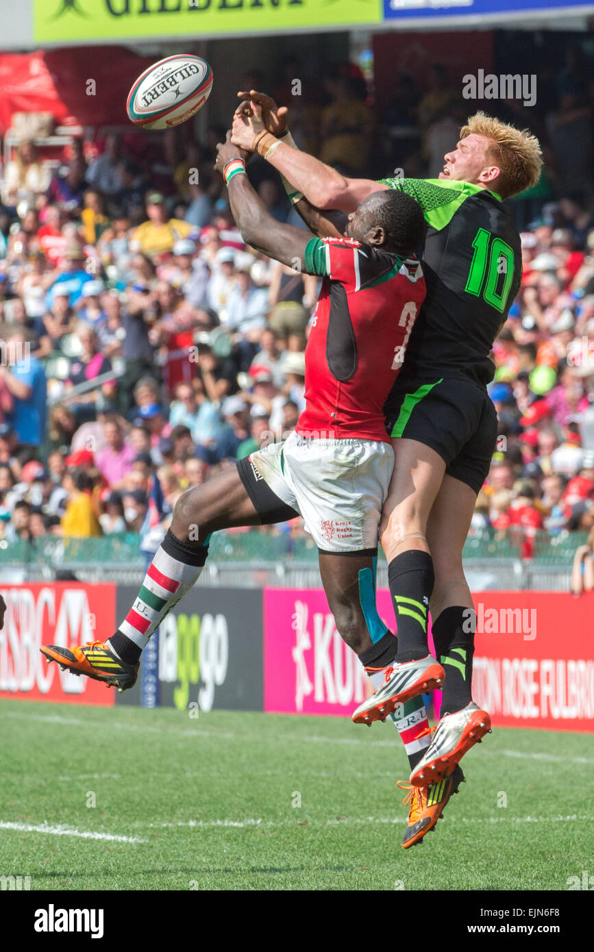 Hong Kong, China. 28th Mar, 2015. Sam Cross of Wales goes up for a Line ...
