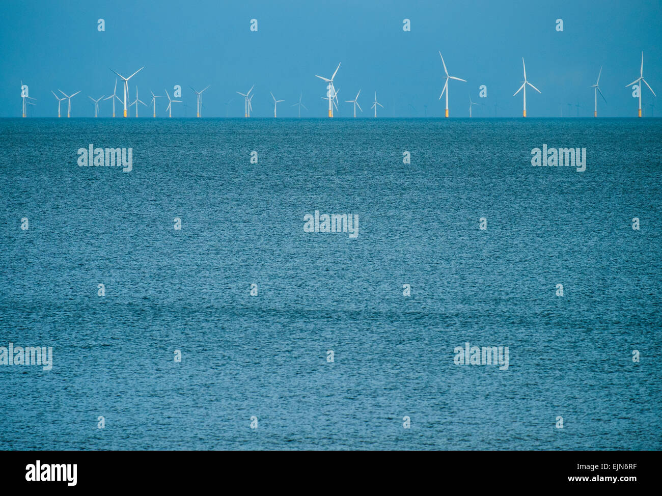 Offshore wind farm in the Irish Sea off the coast of Llandudno, Wales ...