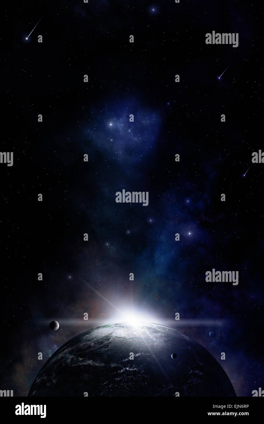 Imaginary deep space abstract illustration with planets and moons Stock ...