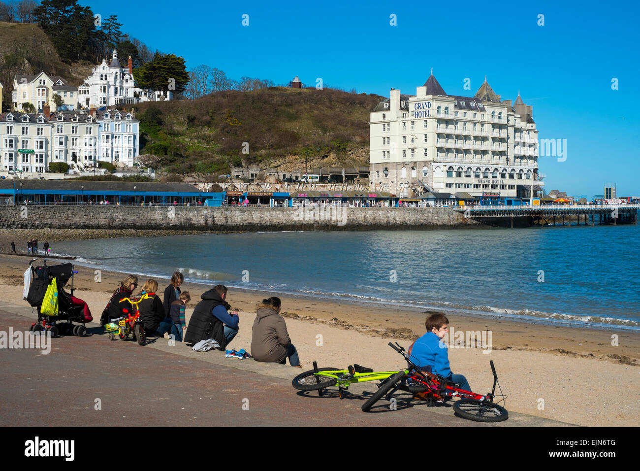 The seafront, beach and Grand Hotel at Llandudno, Wales Stock Photo - Alamy