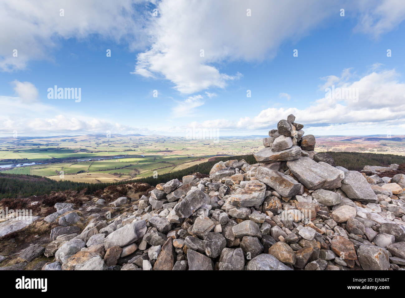 Summit Cairn on the Simonside Hills overlooking Rothbury and the ...