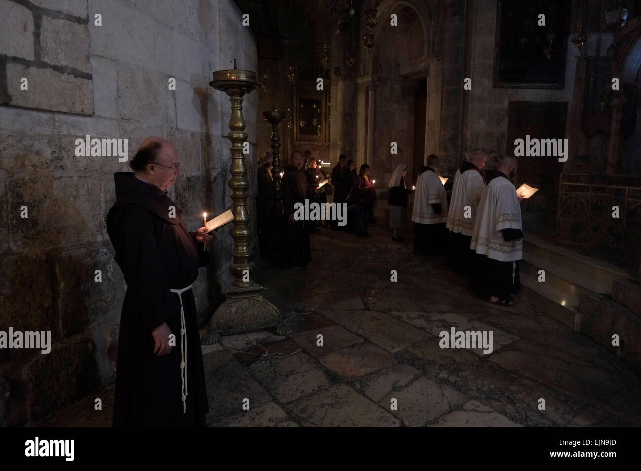 Franciscan priests taking part in a Roman Catholic mass procession ...