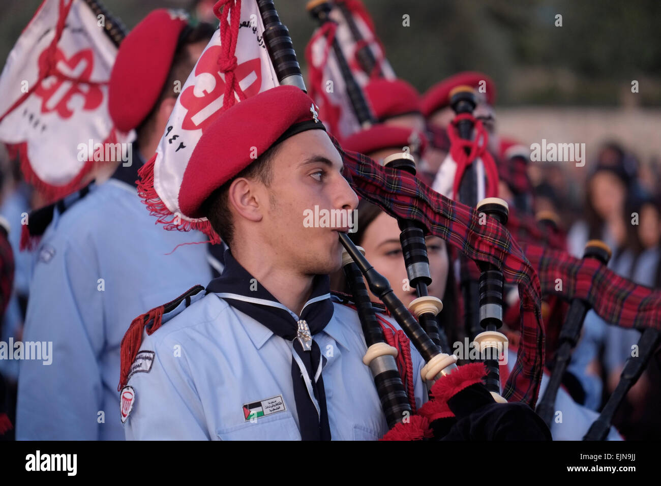 Israel, Jerusalem 29th March. Palestinian Orthodox Scout band play ...