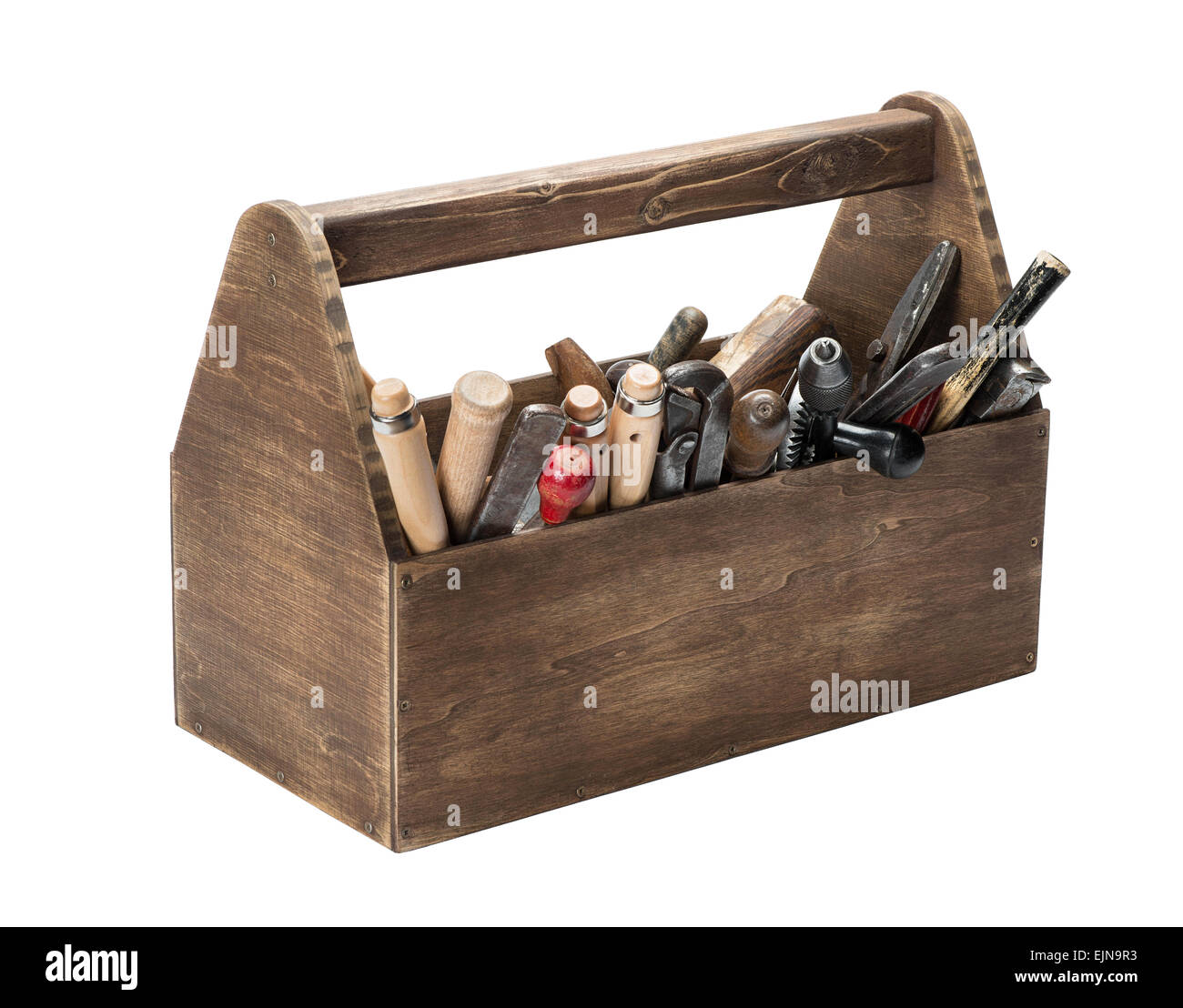 Wooden toolbox with old tools Stock Photo - Alamy