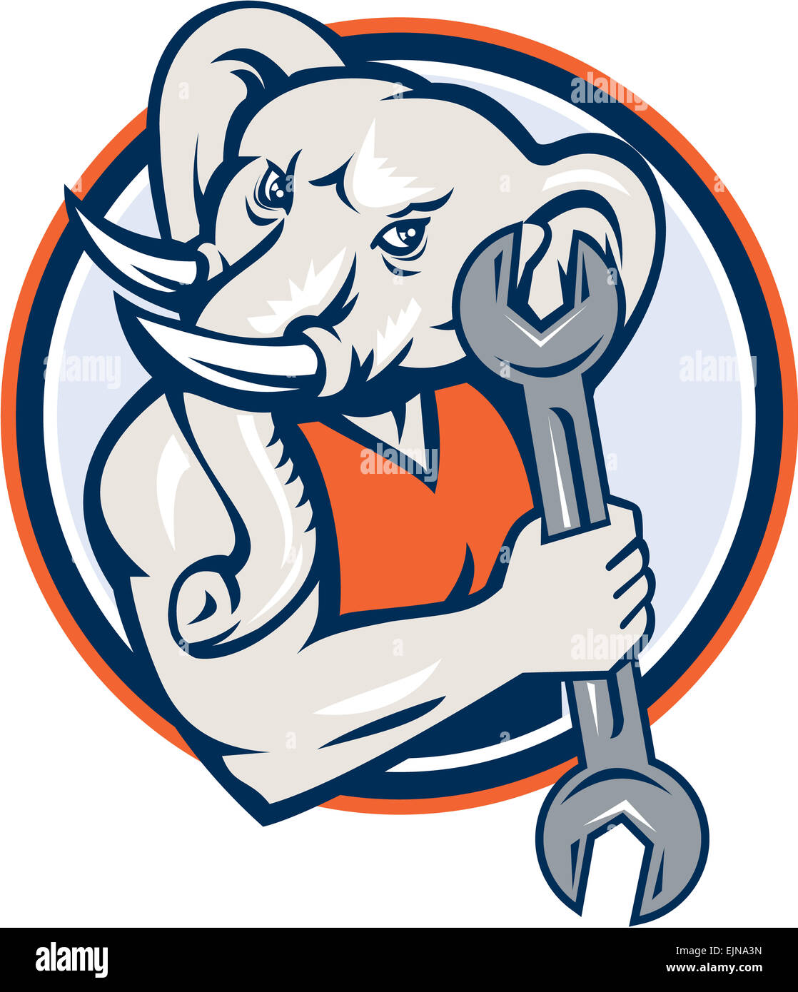 Illustration of an african elephant mascot mechanic holding spanner set ...