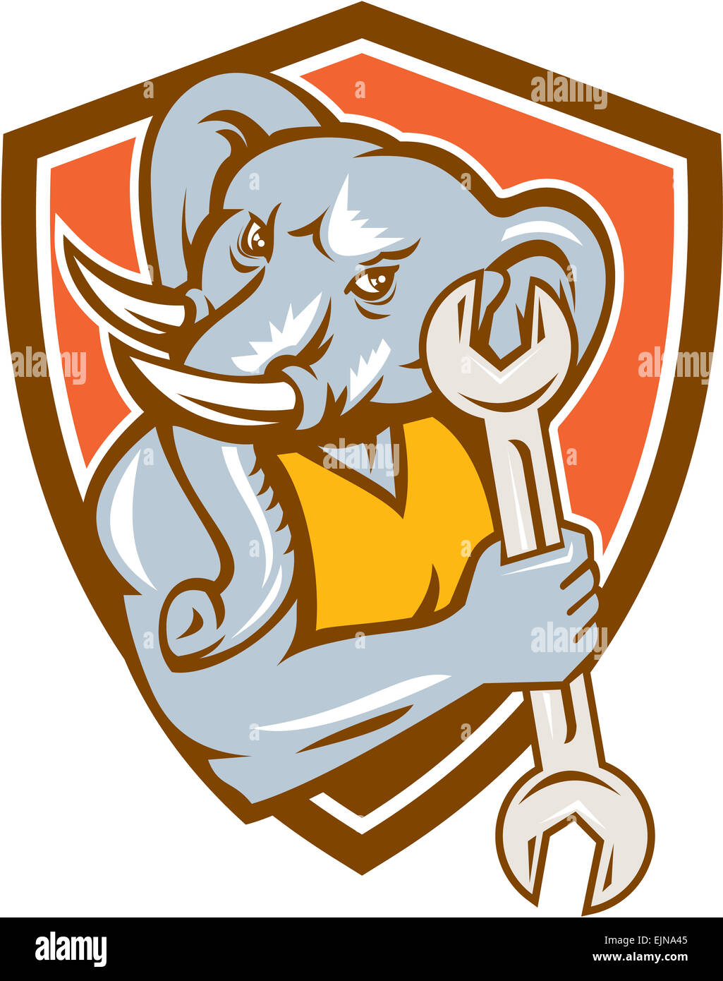 Illustration of an african elephant mascot mechanic holding spanner set ...