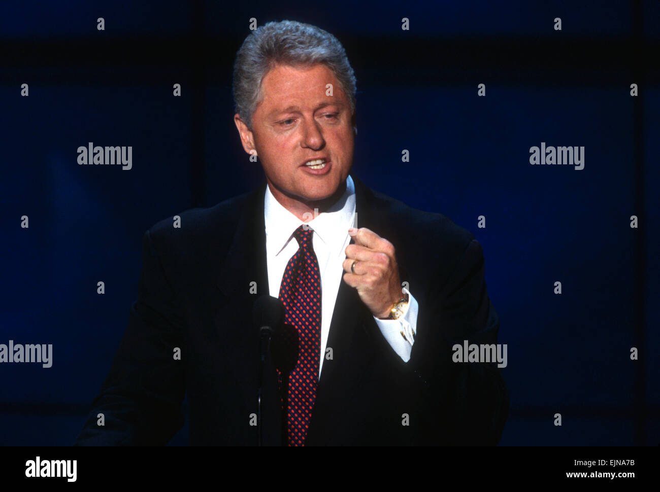 US President Bill Clinton addresses supporters as he accepts the nomination for the democrat ...