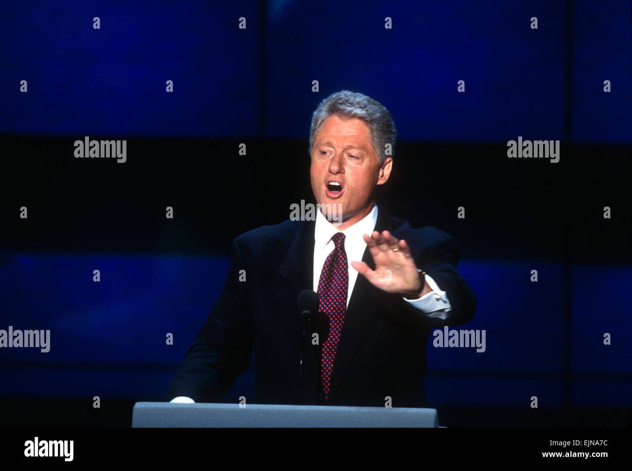 US President Bill Clinton addresses supporters as he accepts the nomination for the democrat ...
