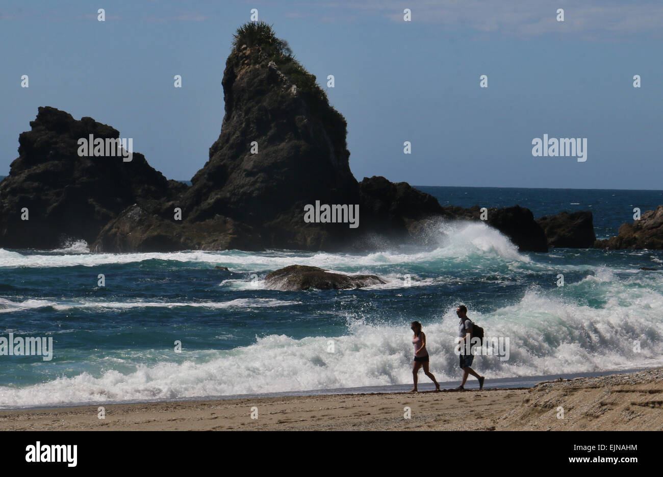 Hikers on Monro beach New Zealand Stock Photo - Alamy