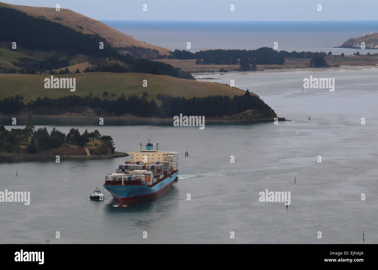 Container ship entering Port Chalmers New Zealand Otago Harbour Stock ...