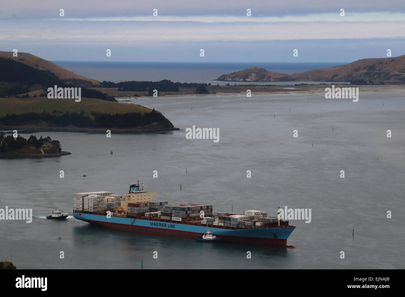 Container ship entering Port Chalmers New Zealand Otago Harbour Stock ...