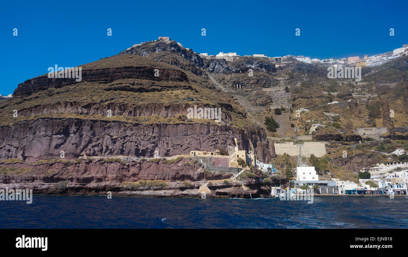 Santorini cliff coast with blue ocean of Aegean Sea, Greece Stock Photo ...