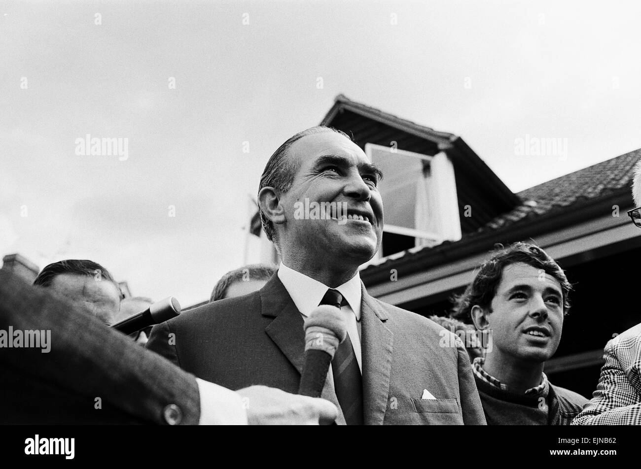 England footballer manager Alf Ramsey answers reporters' questions at ...