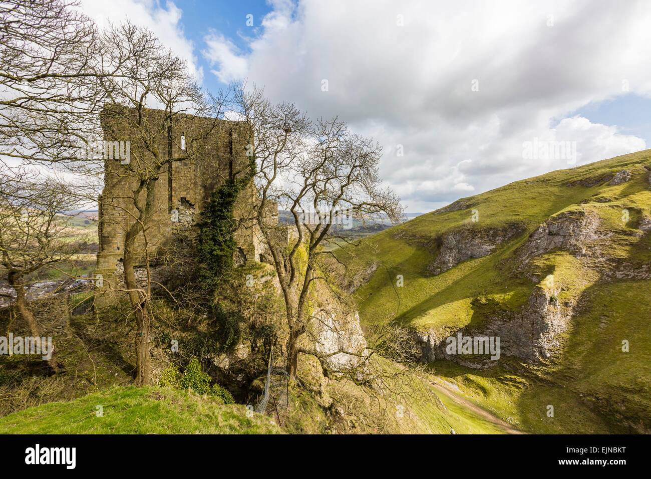 Peveril medieval castle above Castleton in the Peak District Stock ...