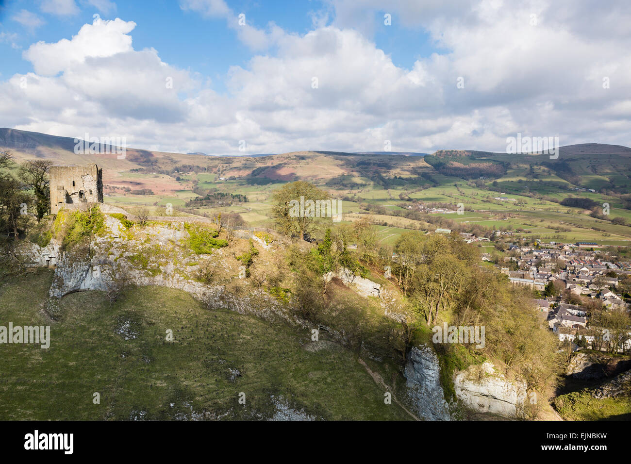 Peveril medieval castle above Castleton in the Peak District Stock ...