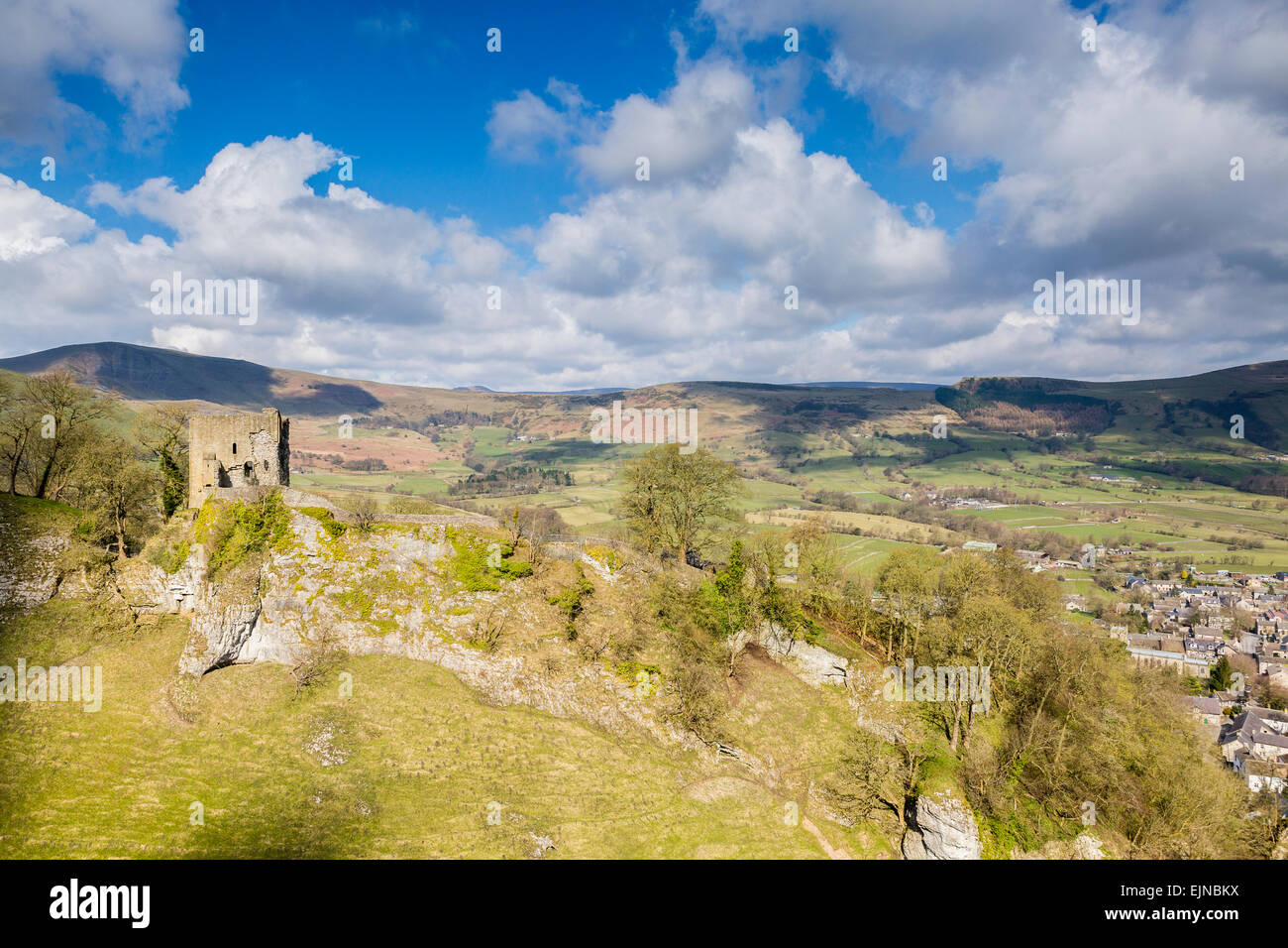 Peveril medieval castle above Castleton in the Peak District Stock ...